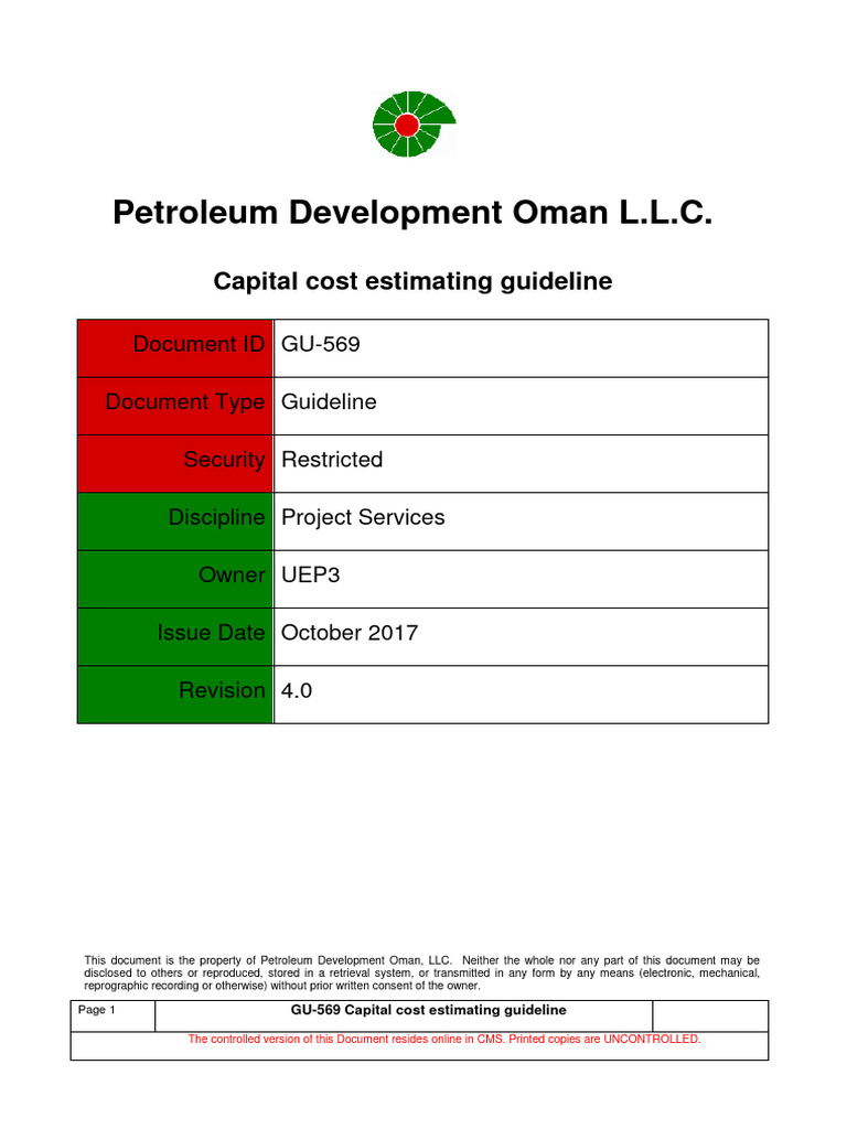 GU-569 Rev.04 Capital Cost Estimating Guidline | PDF | Inflation ...