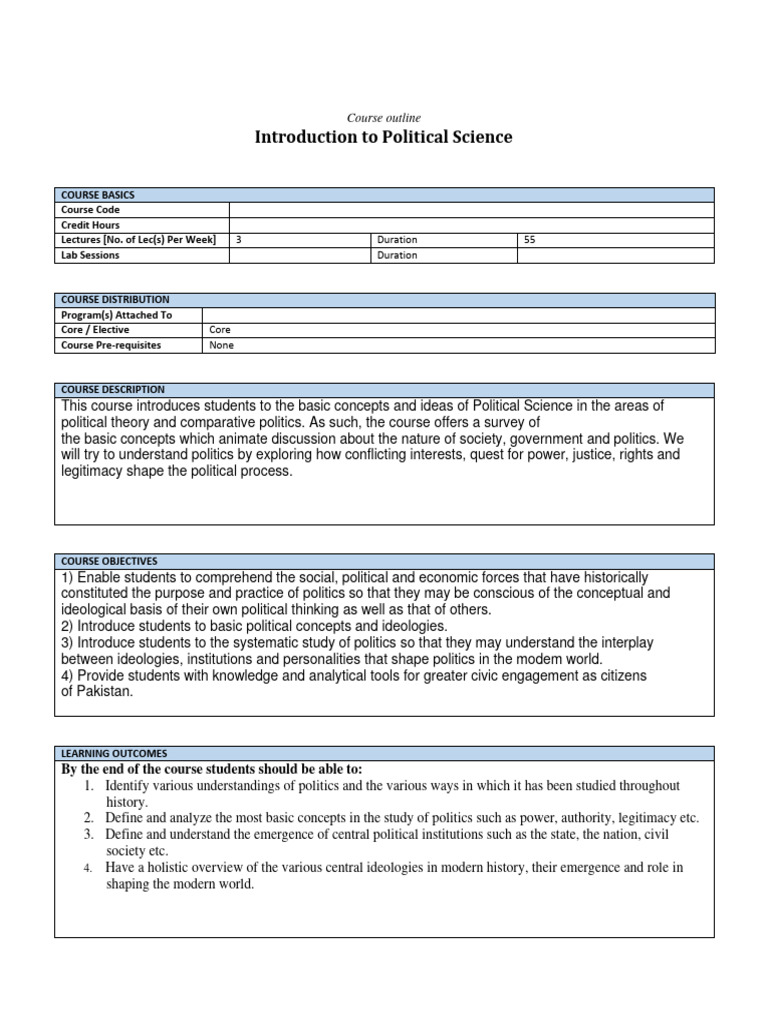 Course Outline Introduction To Political Science | Download Free PDF ...