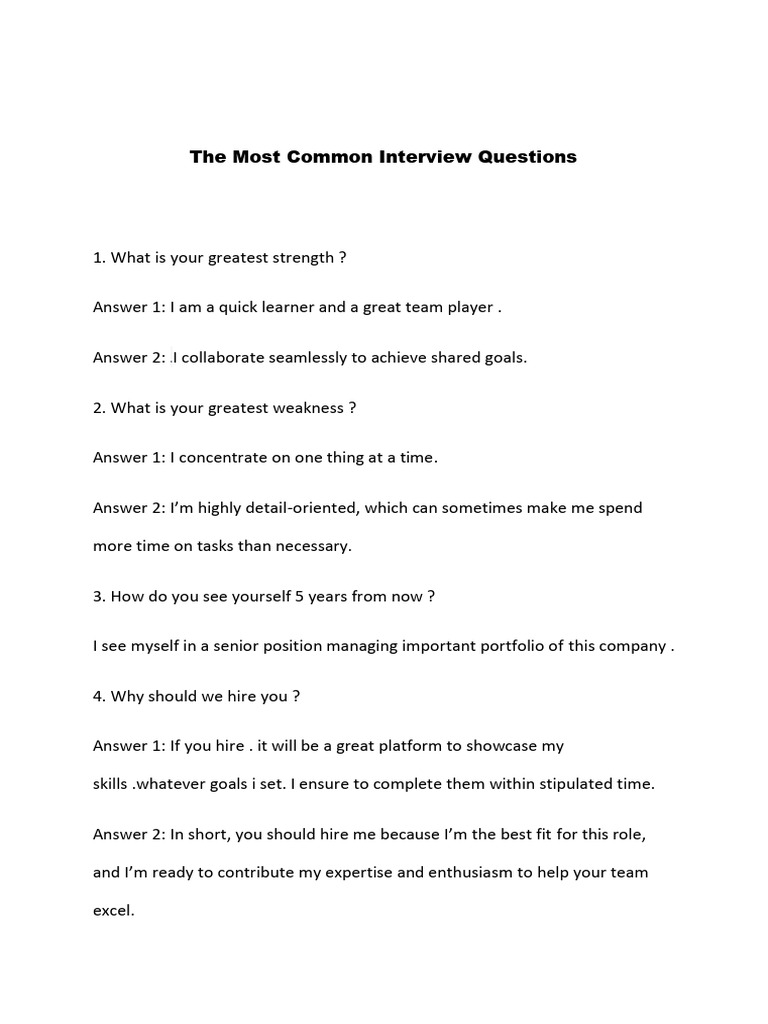 Navigating The Most Common Interview Questions | PDF