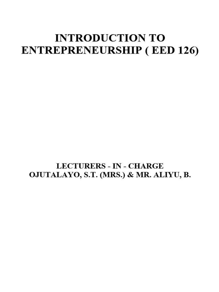 Introduction To Entrepreneurship (Eed 126) | PDF | Entrepreneurship | Franchising