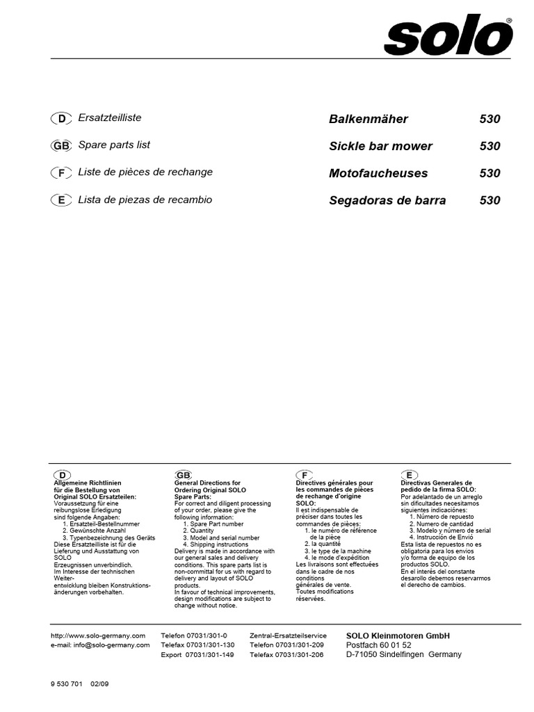 Ersatzteilliste: Spare Parts List Liste de Pièces de Rechange Lista de ...