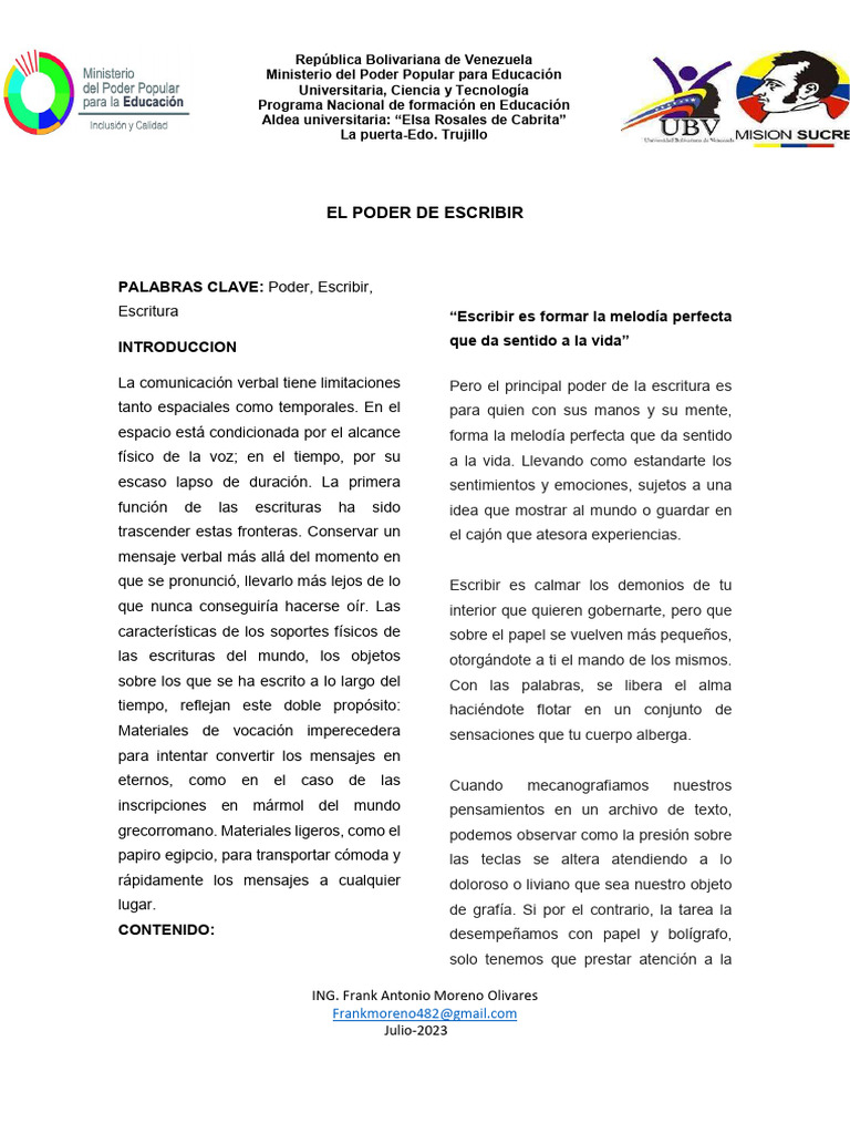 EL_PODER_DE_ESCRIBIR_FRANK_MORENO | PDF