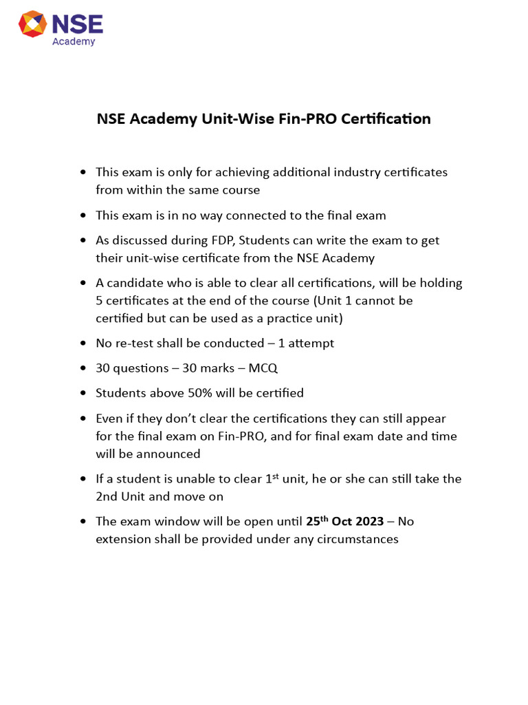 Important Instructions For FinPRO Unit-Wise Certification | PDF Important Instructions For FinPRO Unit-Wise Certification | PDF
