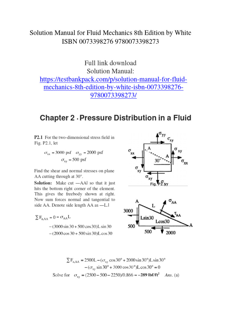 Solution Manual For Fluid Mechanics 8th Edition by White ISBN 0073398276 9780073398273 | PDF