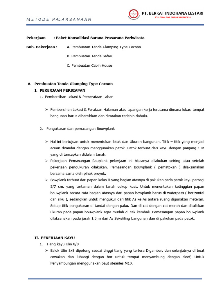 Contoh Metode Pelaksanaan (Tenda) | PDF