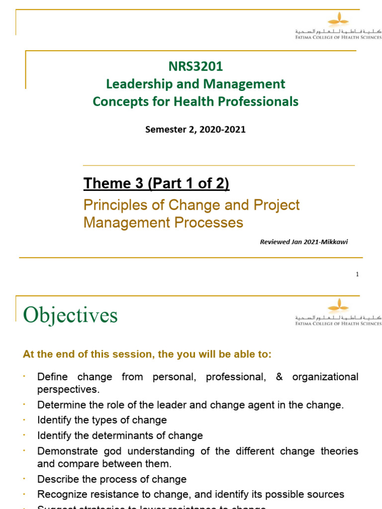 Week 5 - Principles of Change and Project Management Processes | PDF