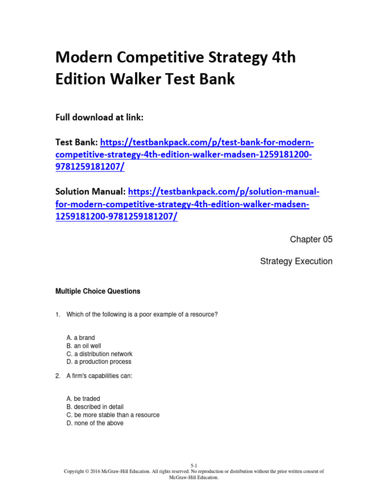 Modern Competitive Strategy 4th Edition Walker Test Bank 1 | PDF | Business