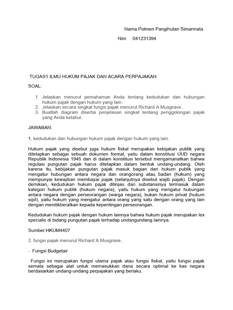 Tugas1 Ilmu Hukum Pajak Dan Acara Perpajakan | PDF Tugas1 Ilmu Hukum Pajak Dan Acara Perpajakan | PDF