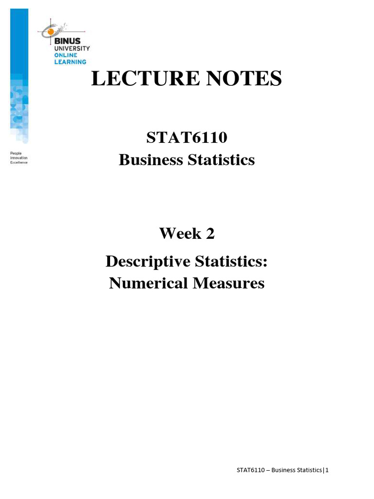 Lecture Notes Session 3 Descriptive Statistics | PDF