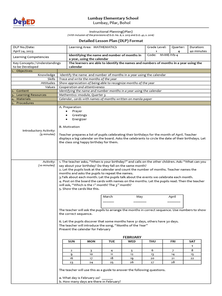 Lesson Plan in Math 1 - 014054 | PDF