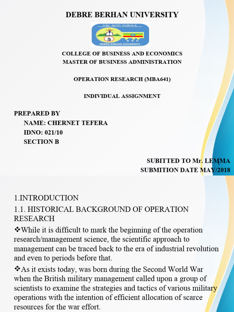 Chernet Tefera Operation Research Assignment | PDF