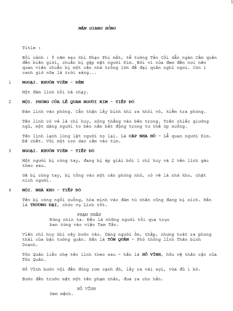 Kịch bản Mãn Giang Hồng | PDF