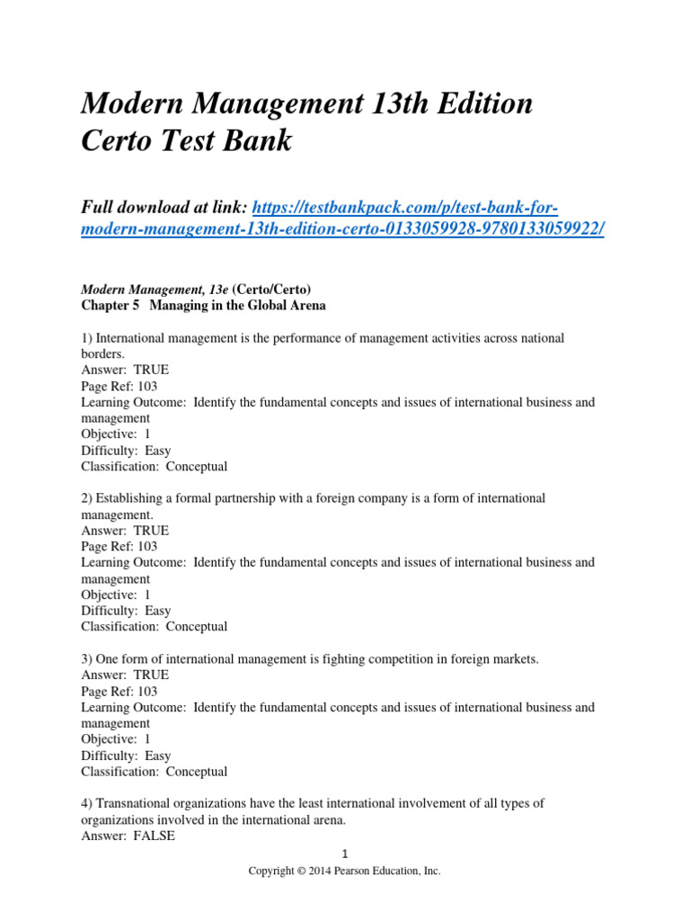 Modern Management 13th Edition Certo Test Bank 1 | PDF