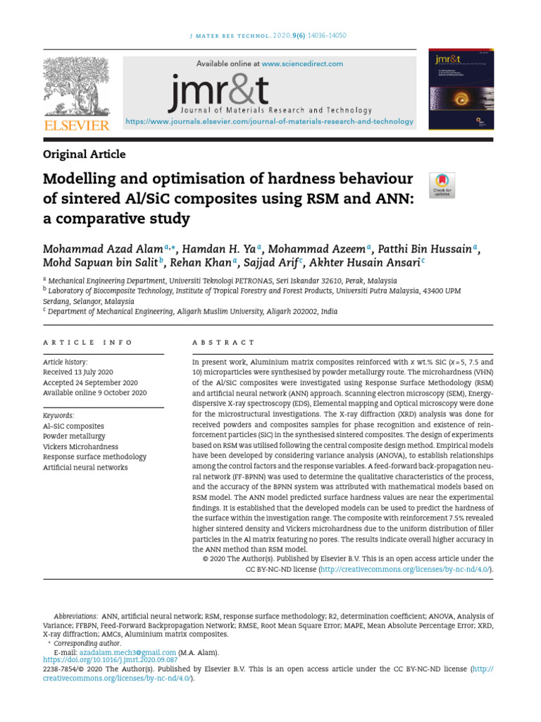 2020 Mohammad A Alam JMRT Sintered Composite RSM ANN | PDF