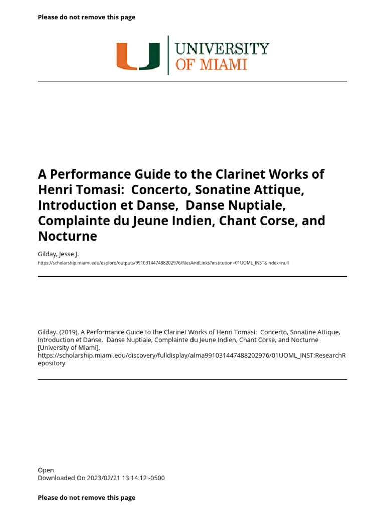 Guide to Tomasi's Clarinet Works | PDF | Clarinet | Musical Forms