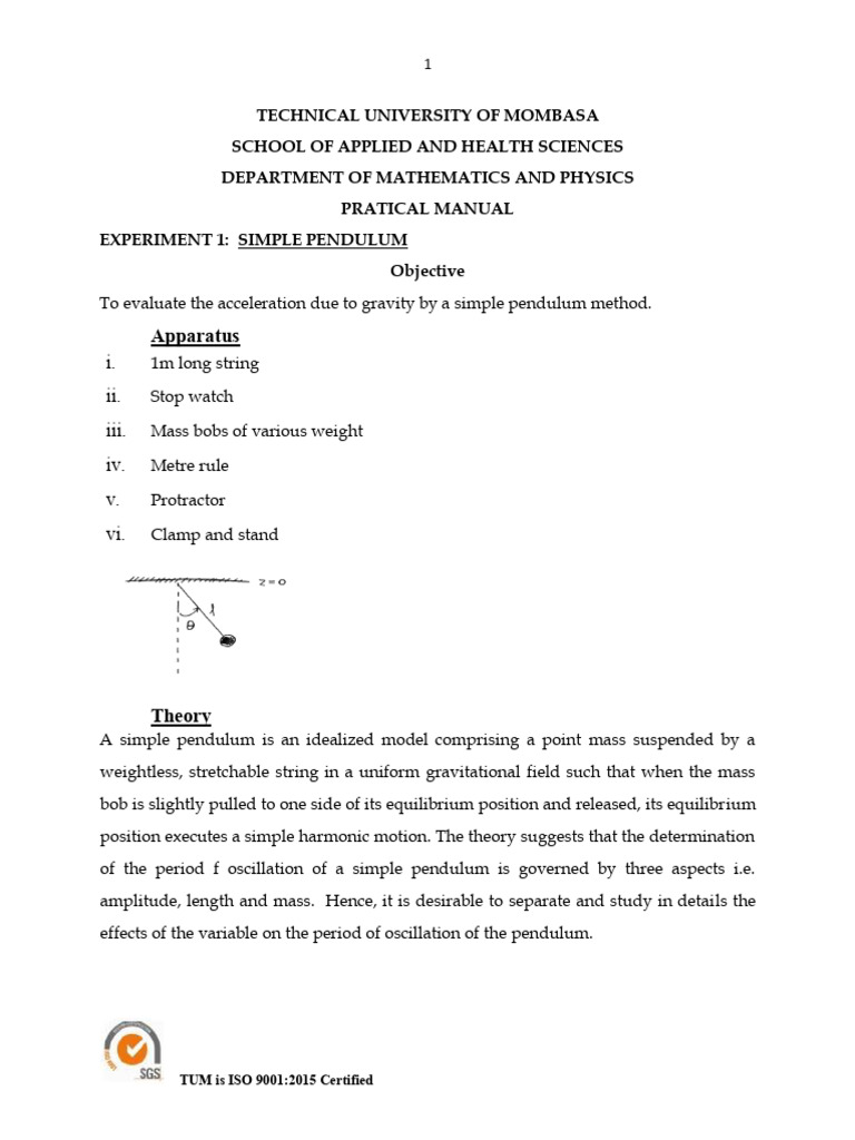 Exp 1. Simple Pendulum | PDF | Pendulum | Mass