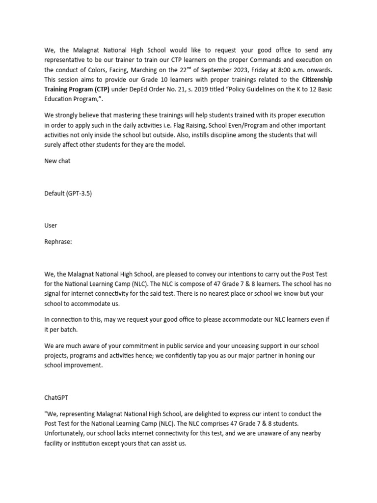 ROTC Request Letter | PDF | Human Communication | Cognitive Science