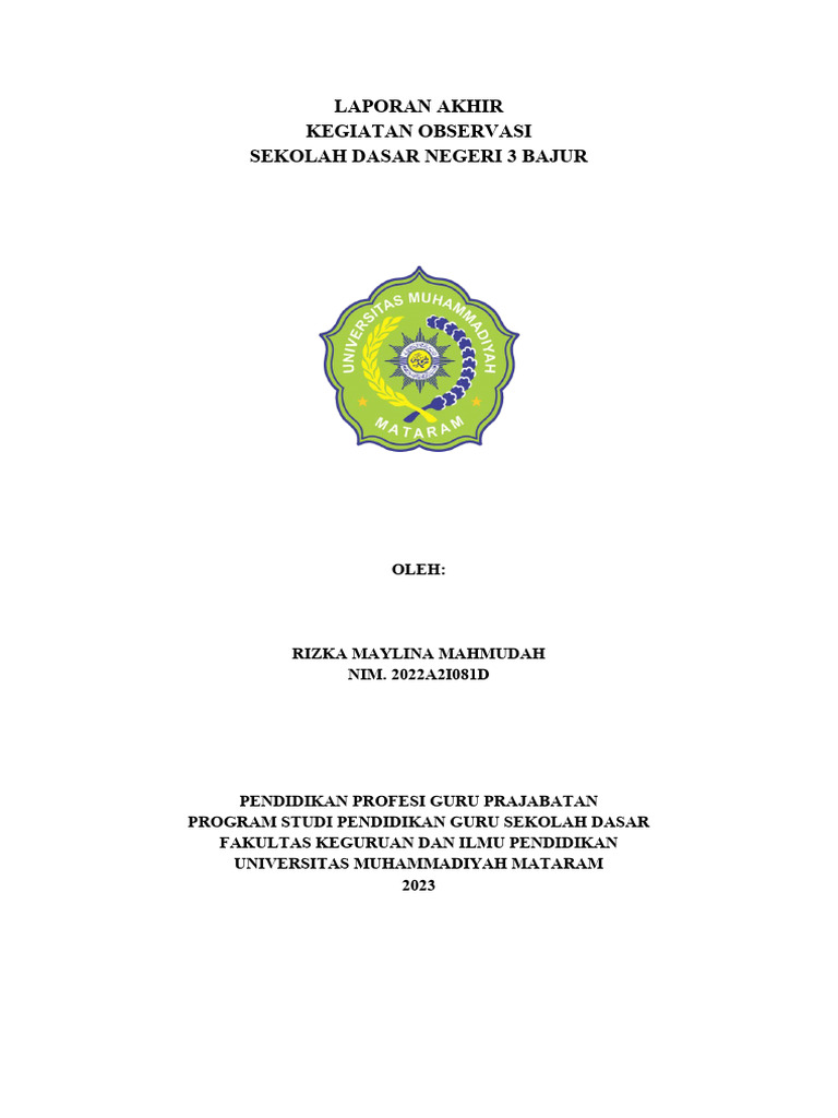 Laporan Observasi SDN 3 Bajur | PDF | Bisnis