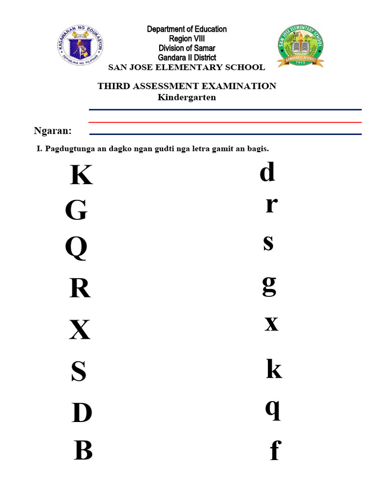 Kindergarten 3rd Assessment Examination Asf1209.docx Version 1 | PDF