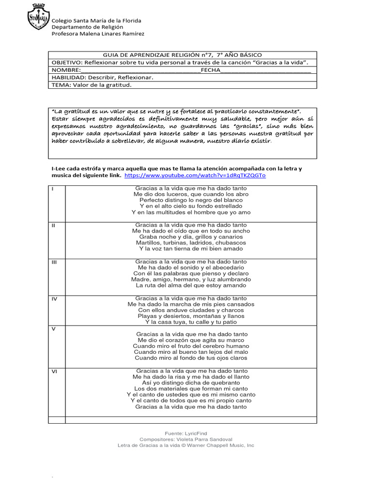 Séptimo Básico Religión Guía N°7 Profesora Malena Linares M. | PDF