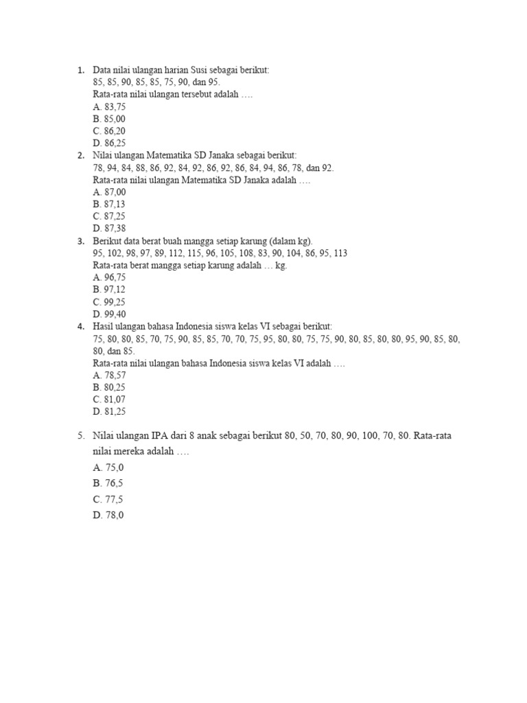 Soal Rata - Rata Kelas 5 | PDF