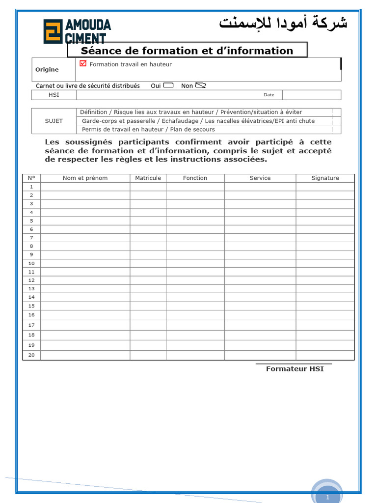 Fiche de Formation Et Information - Travail en Hauteur | PDF