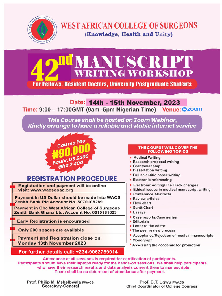 42nd Manuscript Writing Workshop Flyer 2 | PDF