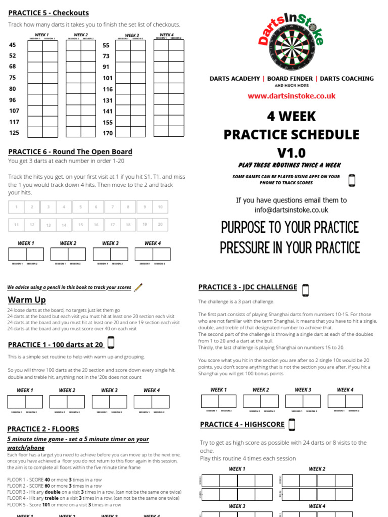 4-Week Darts Practice Schedule | PDF