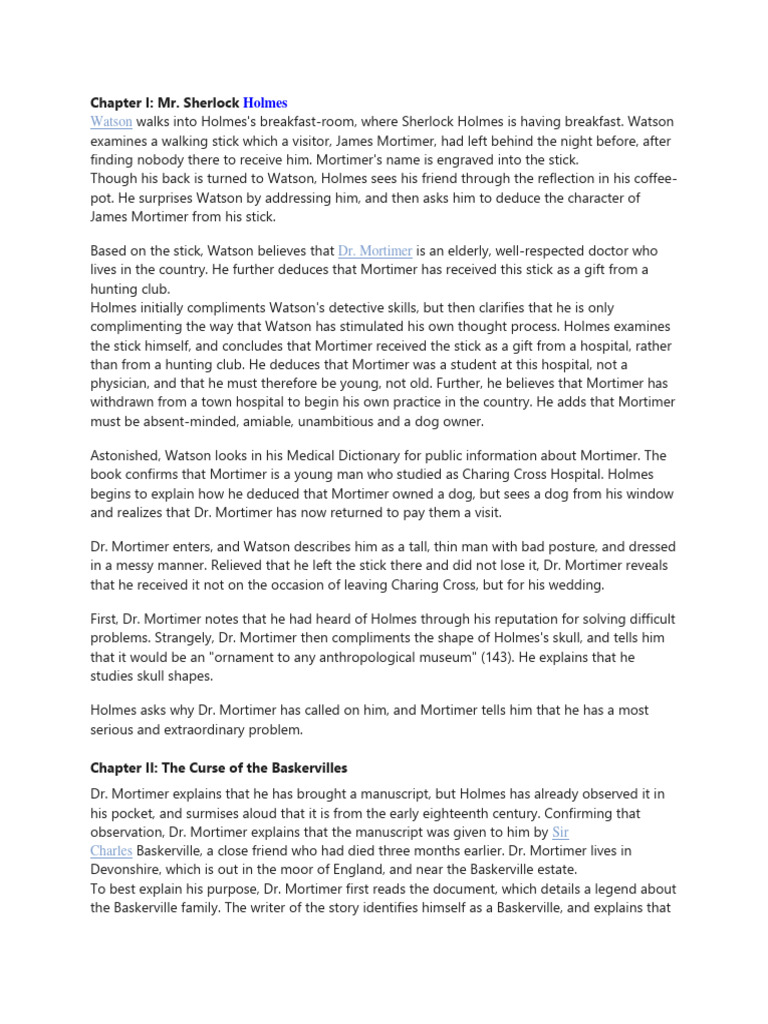 The Hound of Baskerville Chapter 1-2 Summary | PDF