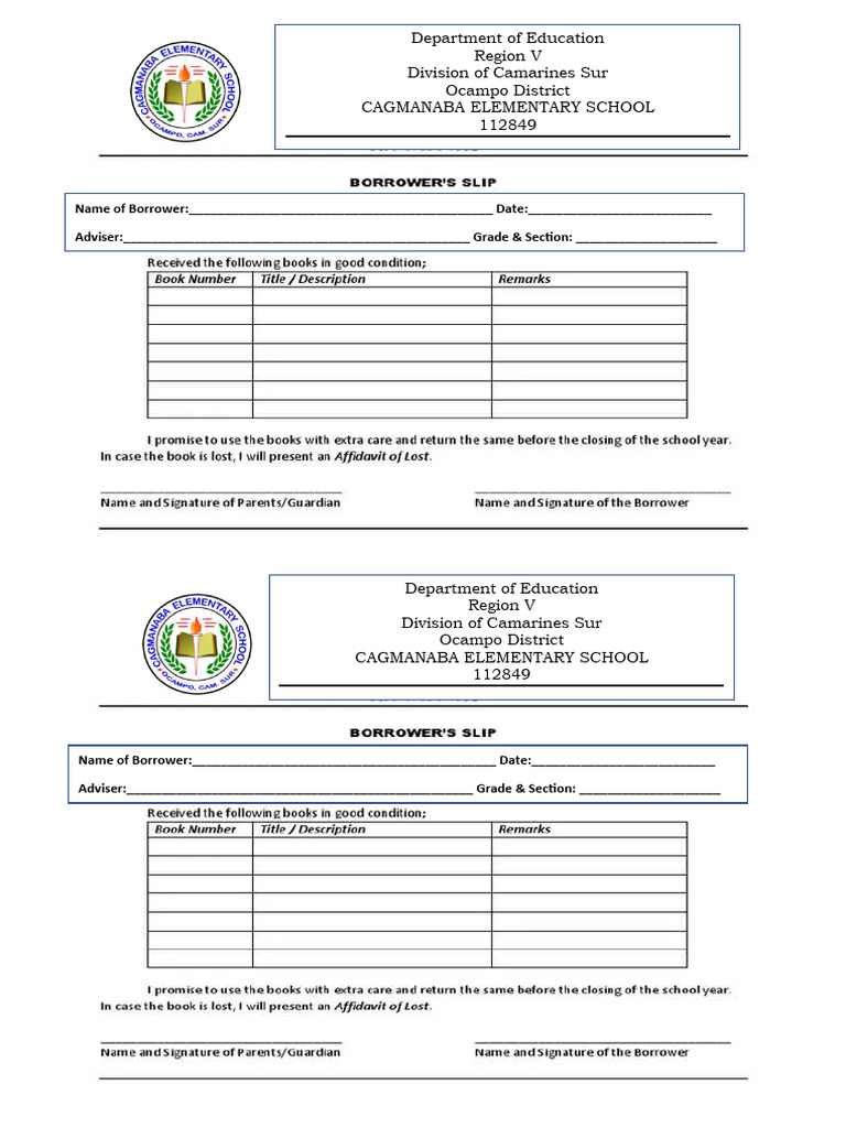 Borrower's Slip For Books | PDF