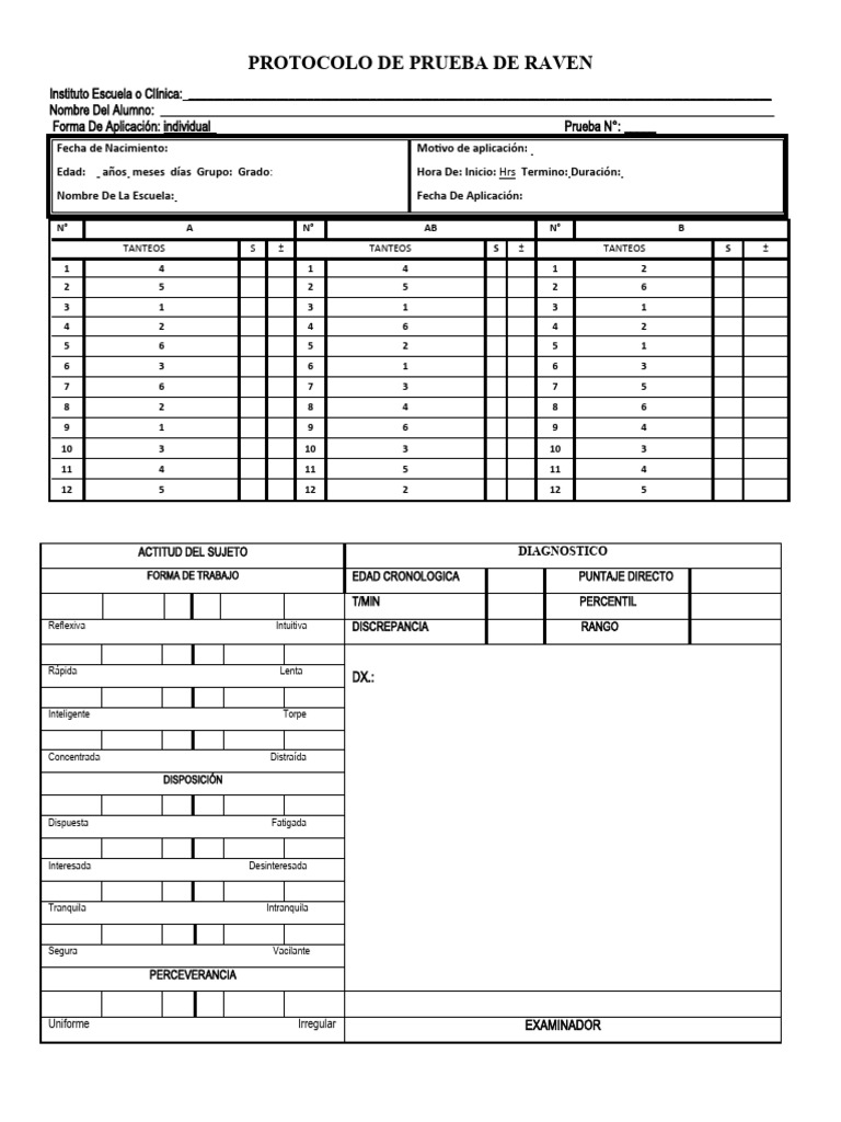 Protocolo de Prueba de Raven | PDF