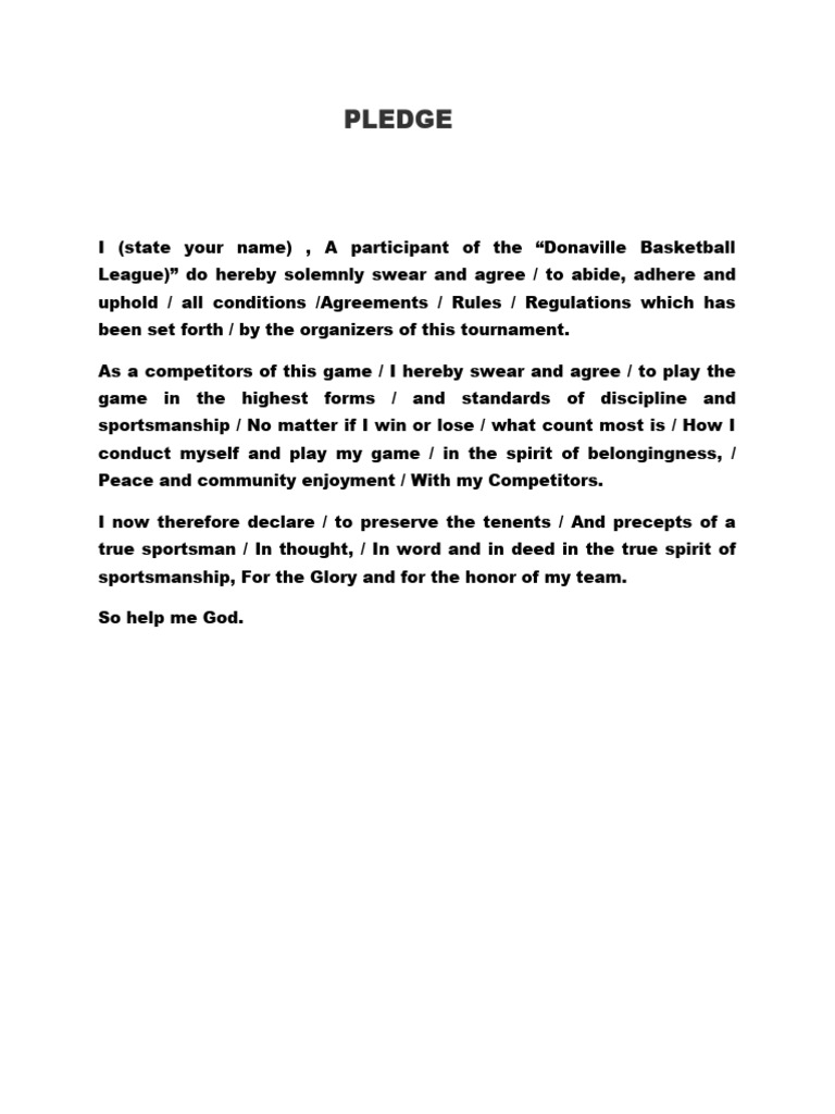Donaville Basketball League Pledge | PDF | Sports & Recreation