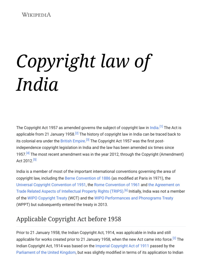 Copyright Law of India - Wikipedia | PDF