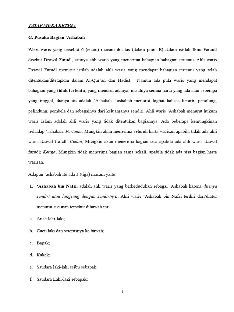 Pertemuan 4 TGL 23-03-2022 Pusaka Bagian Ashabah | PDF