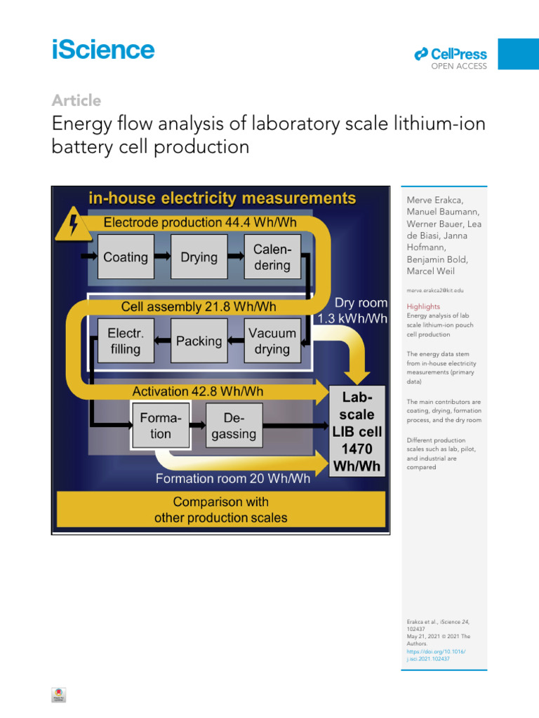 Energy Flow Analysis of Laboratory Scale Lithium Ion Battery Cel 2021 ...