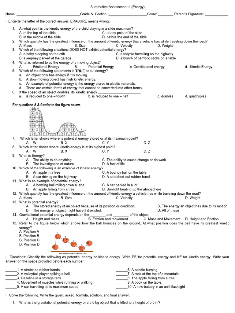 Summative Assessment II (Energy) | PDF