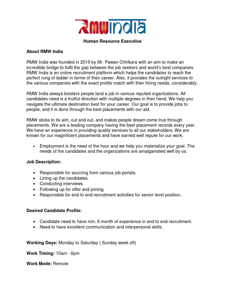 RMW India Recruitment Services Overview | PDF