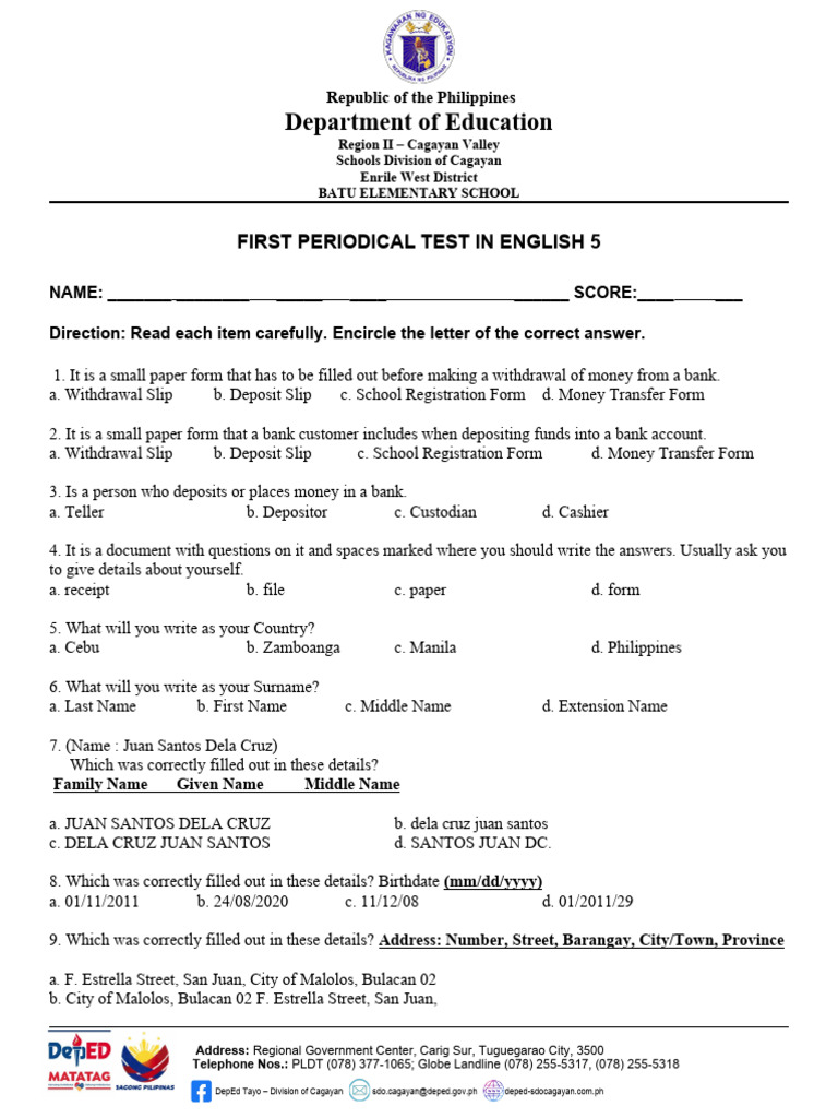 First Periodical Test in English 5 | PDF