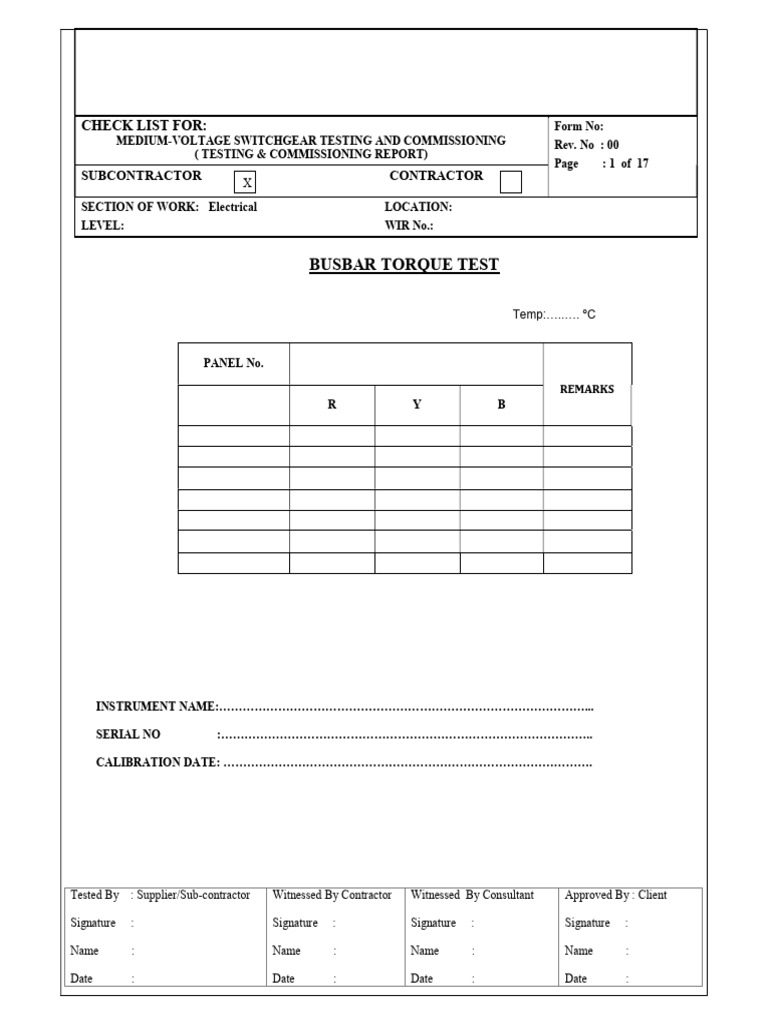 Checklists For Testing and Commissioning of Switchgear | PDF ...