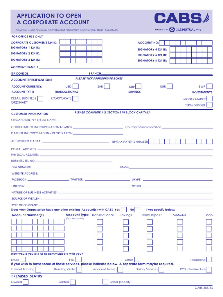 Corporate Acc Opening Form | PDF