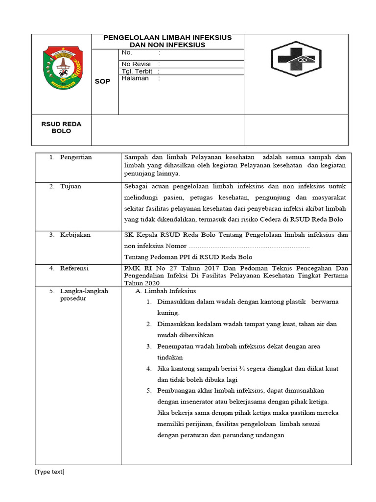Sop Limbah Infeksius Dan Non Infeksius | PDF