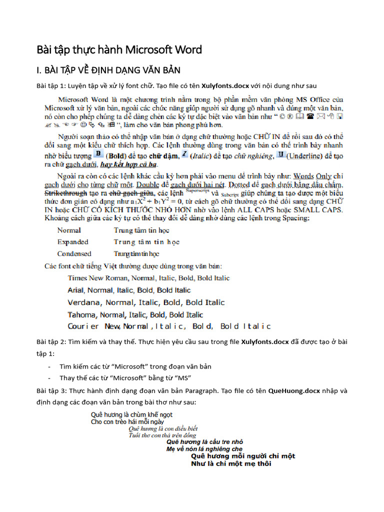 Bai Tap Thuc Hanh Tong Hop MSWord | PDF