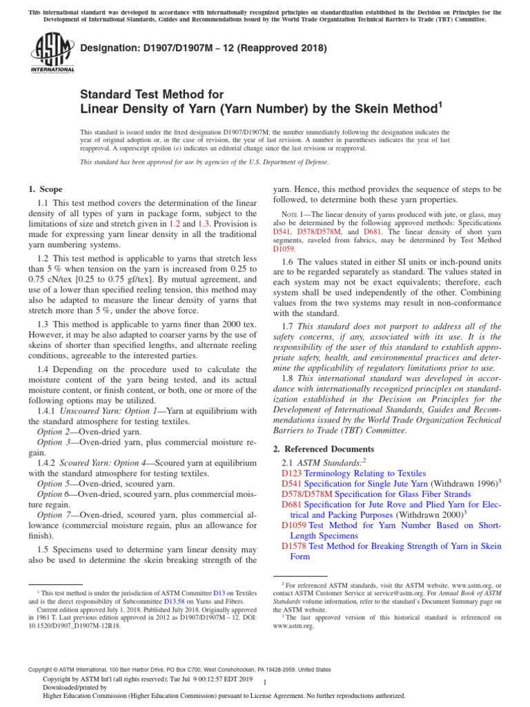 ASTM D 1907 - Count | PDF