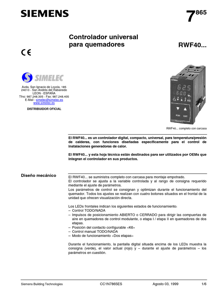 Controlador RWF40 para Quemadores | PDF