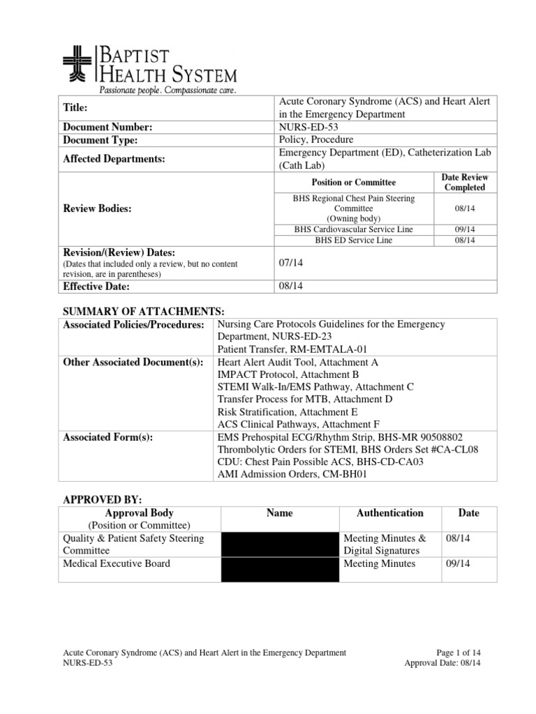 BHS - ACS & Heart Alert Policy | PDF | Myocardial Infarction ...