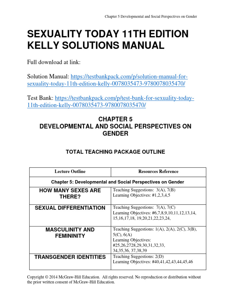 Sexuality Today 11th Edition Kelly Solutions Manual 1 | PDF