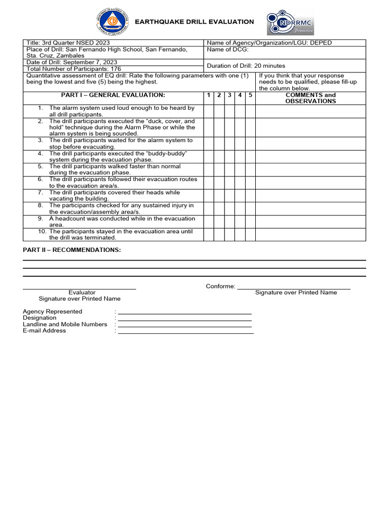 Earthquake Drill Evaluation Form | PDF | Business | Technology ...