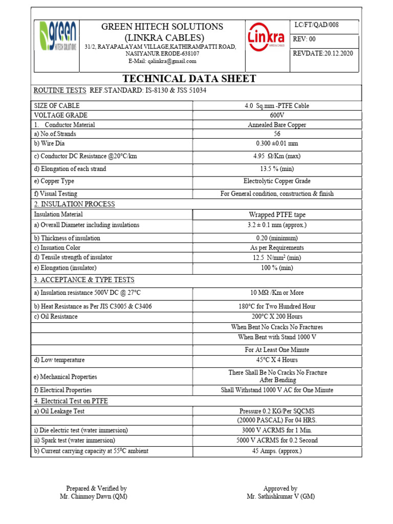 4.0 SQMM - PTFE Datasheet | PDF