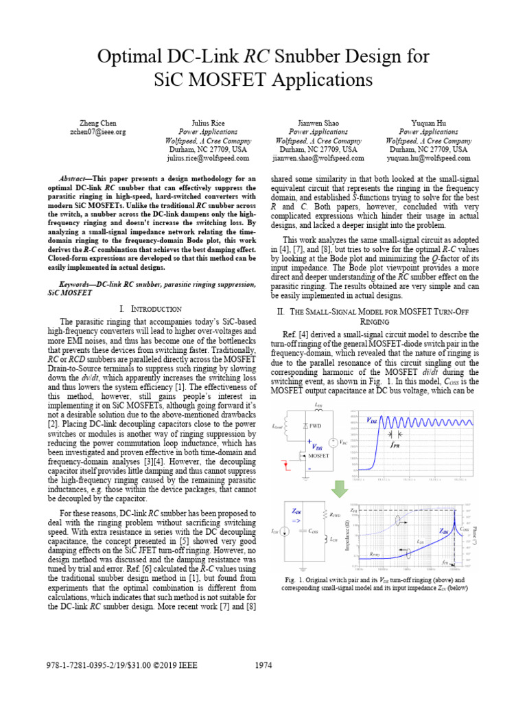 Optimal Dc-Link RC Snubber Design For Sic Mosfet Applications | PDF
