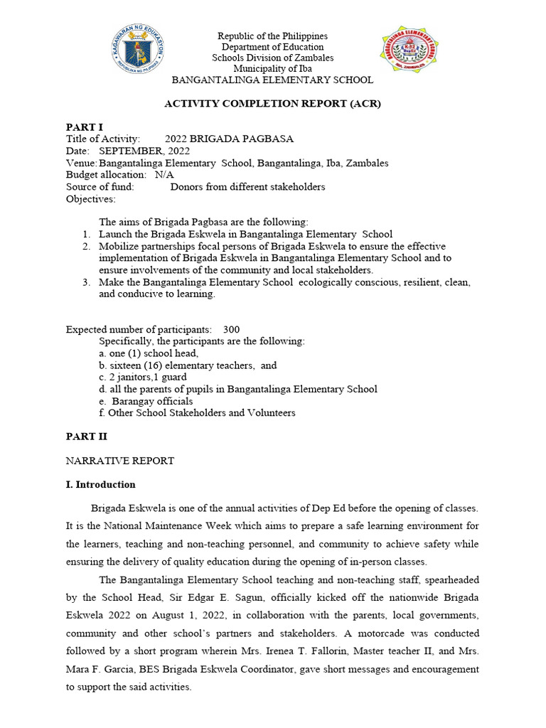 ACR Brigada Eskwela 2022 2023 | PDF